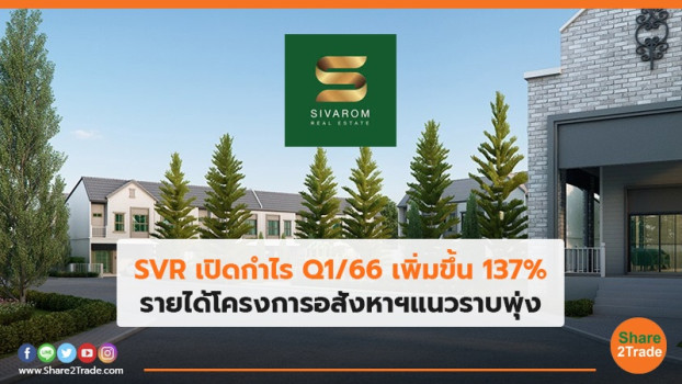 SVR เปิดกำไรQ1/66 เพิ่มขึ้น137% รายได้โครงการอสังหาฯแนวราบพุ่ง | Share2Trade